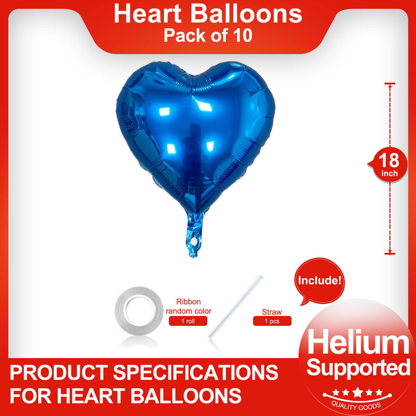 Blue Heart Shaped balloons Pack of 10,18 Inch Love Valentine Balloons Heart Romantic Balloons For Valentines Day Propose Marriage Wedding Bridal Shower Engagement Party Decorations