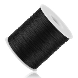 kblick black nylon string cord - 1mm 100 yards black twine, bracelet string for bracelet making, braided ornament lanyard sting, jewelry thread clay bead string for crafts, macrame satin cord