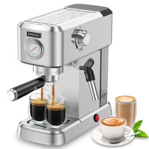 pokk espresso machine 20 bar, professional espresso coffee maker with milk frother steam wand, compact espresso coffee machine with 50oz removable water tank for cappuccino, latte, stainless steel