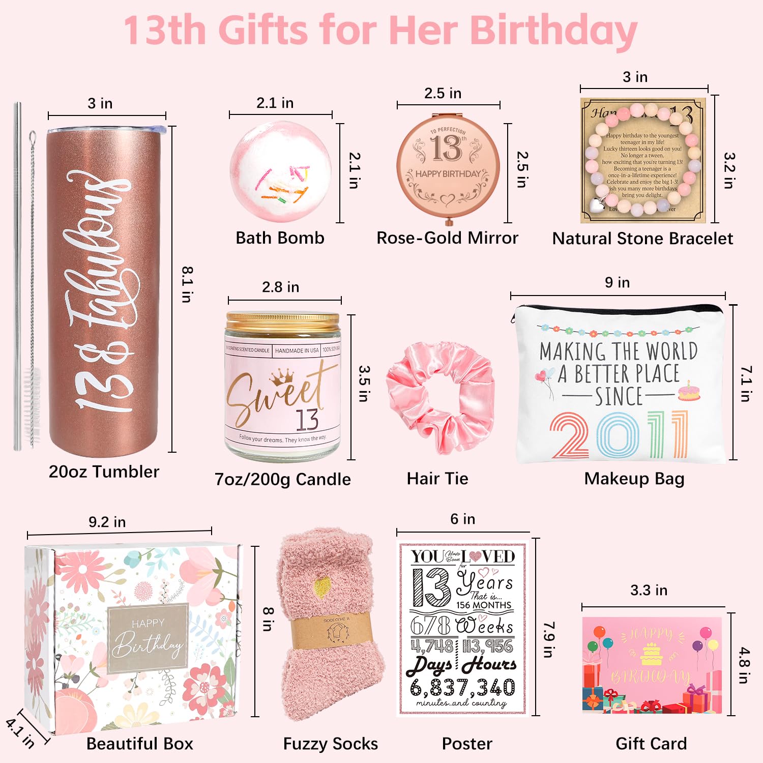 13th Birthday Gifts for Girls, Happy 13th Birthday Gift Ideas, 10 Pieces Unique 13th Birthday Gifts for Daughter, Niece, Granddaughter, 13th Birthday Gifts for Her, Official Teenager Birthday Gifts