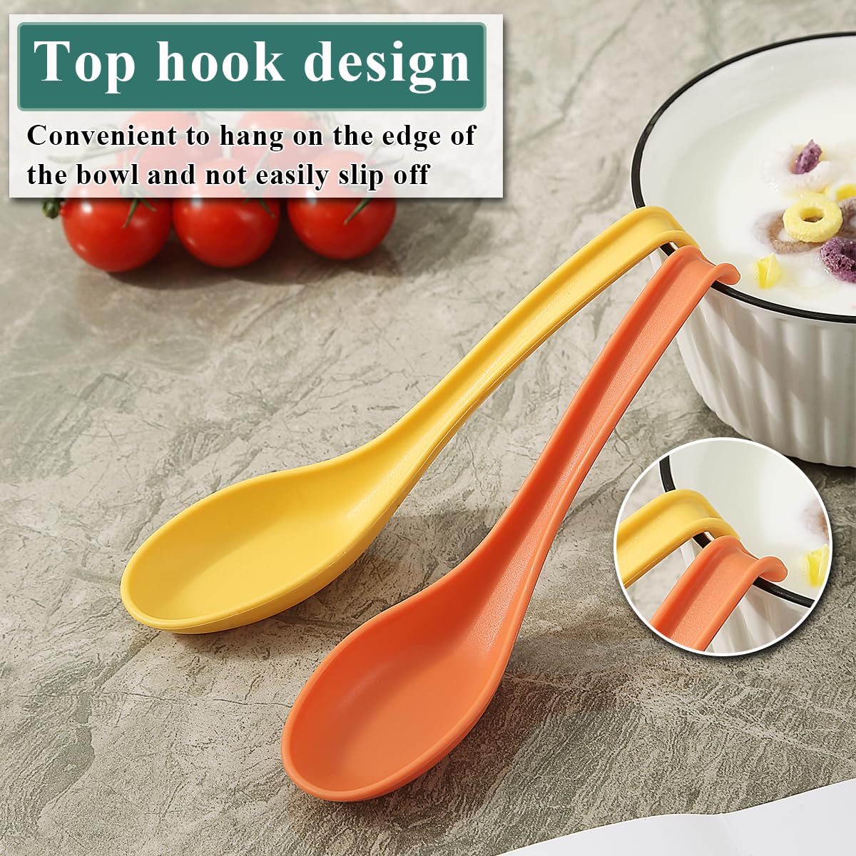 Kyraton Soup Spoons 24 Pieces, Reusable Plastic Table Spoon, Sturdy and Durable Asian Dinner Spoon Made of Food Grade PP, BPA Free, Easy Clean, Dishwasher Safe