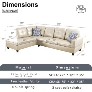 SumKea L-Shaped Sectional Sofa Set 5-Seat Luxurious Faux Leather Couches for Living Room, Left Facing Chaise with Pillows, Space-Saving Design, Latte