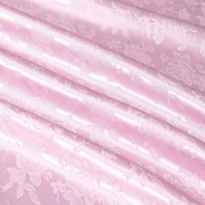 maimaisuan 60" wide pink satin floral jacquard fabric shiny silky satin fabric by the yard for table runner，napkins，wedding，dress，bedding sheet,diy crafts，1 yard