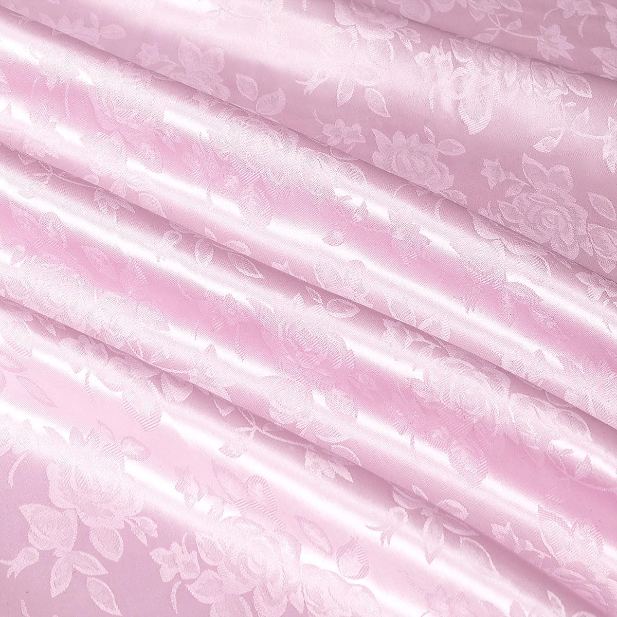 MaiMaiSuan 60" Wide Pink Satin Floral Jacquard Fabric Shiny Silky Satin Fabric by The Yard for Table Runner，Napkins，Wedding，Dress，Bedding Sheet,DIY Crafts，1 Yard