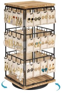 yoimori 360 rotating earring display stands for selling, earring rack display holder stand, jewelry display for vendors selling earring cards, necklaces, bracelets, hair accessories (48 hooks)