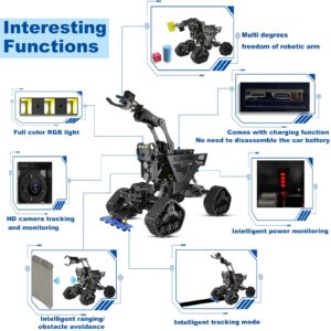 BLONWINER Robot Car Kit, 2 in 1 Smart Robotics Arm Building Toy for Raspberry Pi Python Coding, STEM Programming Tank Kits with Camera (Without RPi Board)