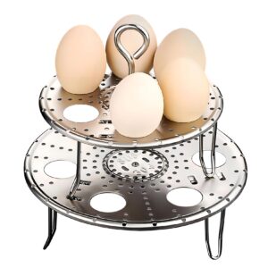 egg steam rack multipurpose trivet for instant pot accessories fit 6,8 qt pressure cooker, stainless steel egg cooker for hard boiled eggs, cook 14 eggs, 2 pack stackable steamer for cooking rack