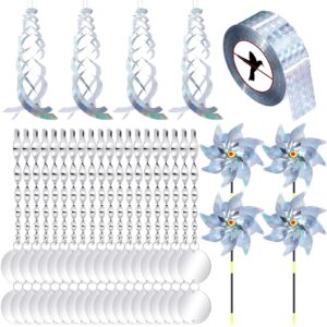 nitial 39 pcs bird deterrent devices outdoor set 10 bird reflective rods 20 double sided bird reflector 4 reflective pinwheels with stakes 4 bird spiral reflectors 1 bird scare tape for yard