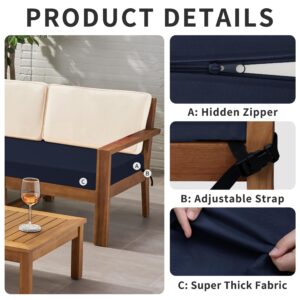 Easy-Going 48x18x3 inch Waterproof Outdoor Couch Bench Cushion Covers Only Replacement Non-Slip Patio Seat Cushion Slipcover with Zipper and Adjustable Straps Navy