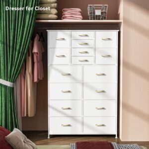 GipGiper 16 Drawers Dresser for Bedroom, Tall Dresser with Large Capacity Fabric Drawer Chest of Drawers for Closet, Living Room, Hallway, Kid Room, Leather Finish, Wood Top White