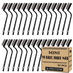 dyrfolm 30 pieces mini wire brush,stainless steel brush,curved handle masonry scratch brush,metal wire brushes for cleaning,wire bristles brush set for cleaning welding slag (silver, 6.7 inches/17cm)