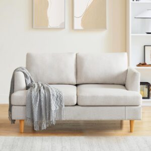 busaurus loveseat sofa 56", small couches for small spaces, mid century love seat couches for living room, upholstered 2-seater small couch for bedroom, waiting room, beige