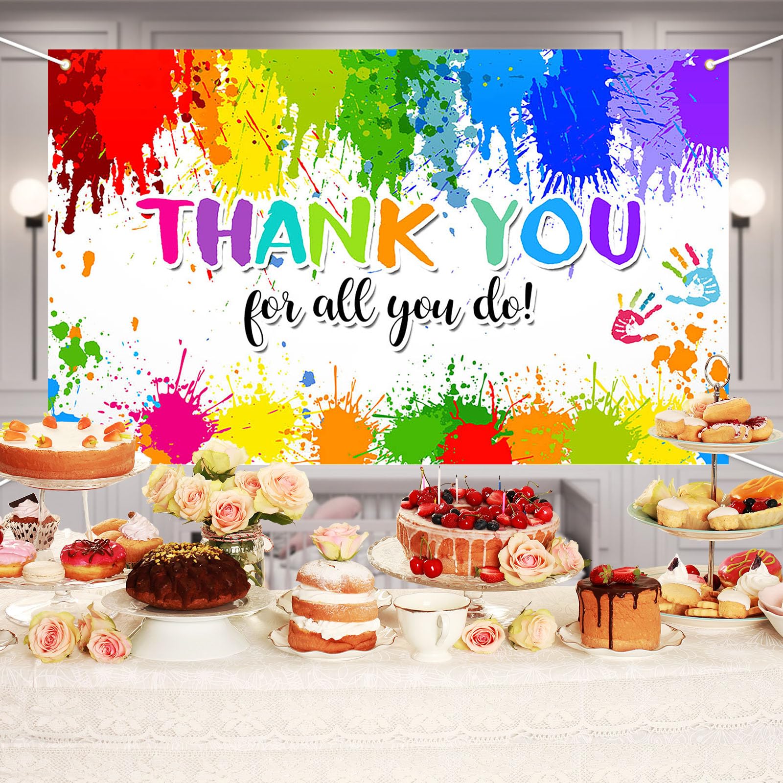 Avezano Art Thank You Backdrop Painting Thank You for All You Do Party Decoration Thanks to Staff Teachers Professors Doctors Photo Banner We Appreciate You Banner 70.8 x 43.3 Inch