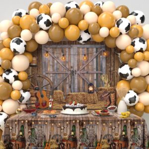 partydream 142pcs western cowboy party decorations cowboy party supplies, 140pc cowboy balloons 1pc cowboy backdrop 1pc cowboy tablecloth for western theme birthday party baby shower