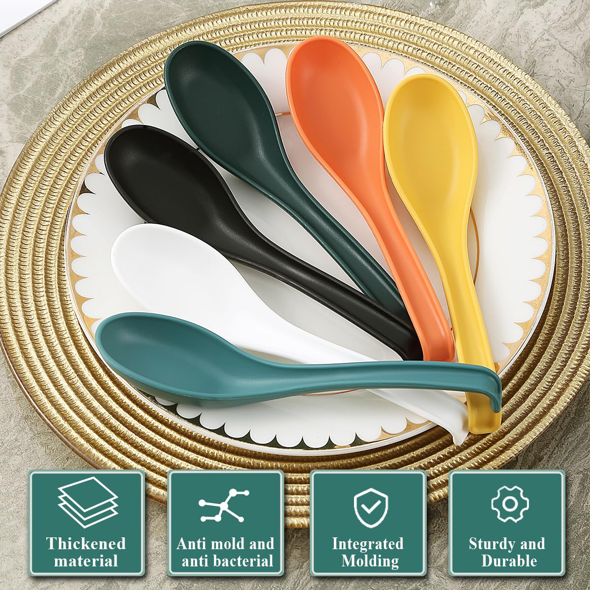 Kyraton Soup Spoons 24 Pieces, Reusable Plastic Table Spoon, Sturdy and Durable Asian Dinner Spoon Made of Food Grade PP, BPA Free, Easy Clean, Dishwasher Safe