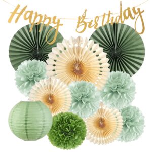 sage green party decorations beige tissue paper pom poms green fans lanterns sage party decorations boho green cream party decorations for sage birthday wedding bridal baby shower