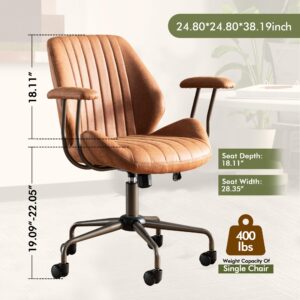 CAODOC High Back Office Chair,Modern Swivel Office Chair,Brown Suede Fabric Gaming Chair,Height Adjustable Home Office Desk Chair with Lumbar Support