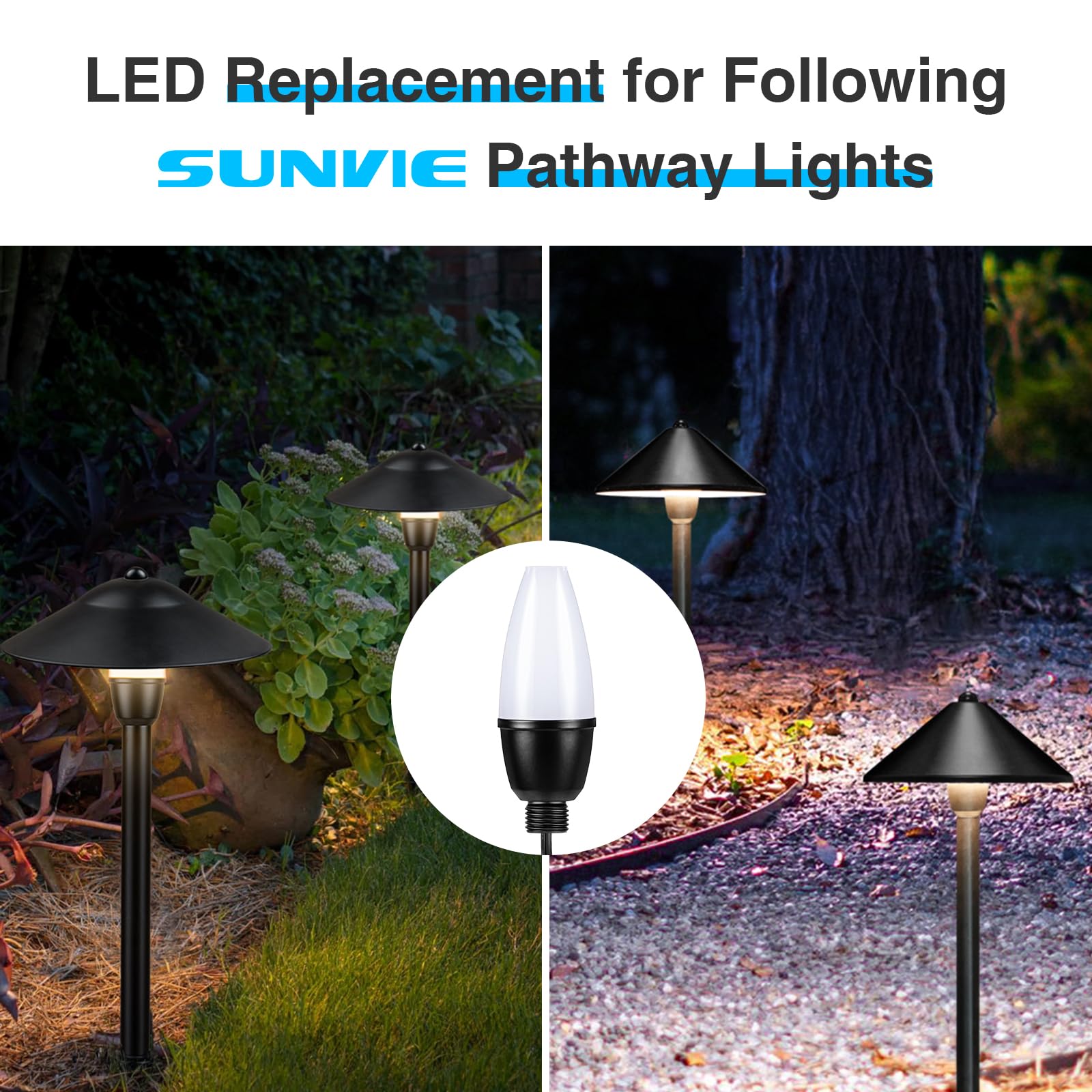 SUNVIE Low Voltage Pathway Lights 3W 3000K Warm White LED Replacement Bulb with Wire 2 Pack