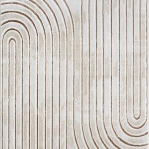 Abani Glam Collection Area Rug - Beige/Cream Modern Abstract Design - 6' x 9' - for Living Room, Bedroom & Office