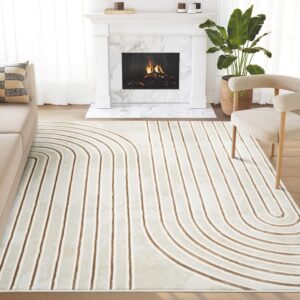 abani glam collection area rug - beige/cream modern abstract design - 6' x 9' - for living room, bedroom & office