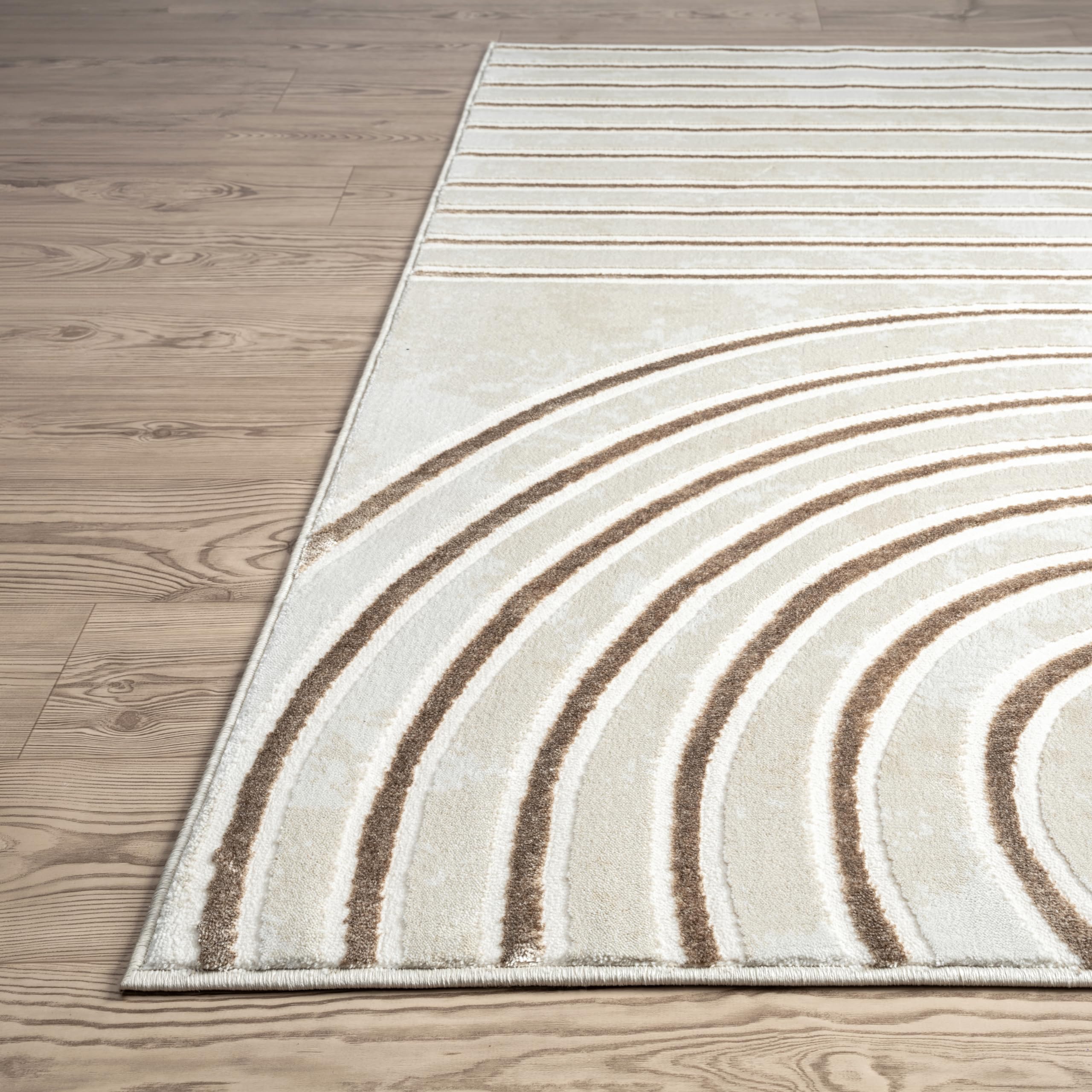 Abani Glam Collection Area Rug - Beige/Cream Modern Abstract Design - 6' x 9' - for Living Room, Bedroom & Office