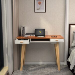 Brefhome Solid Wood Office Desk with 2 Drawers and Opening Storage Cube, Modern Standing Home Computer Desk for Women, 42.5 Inch Sturdy Writing Desk for Small Work Space, Bedroom