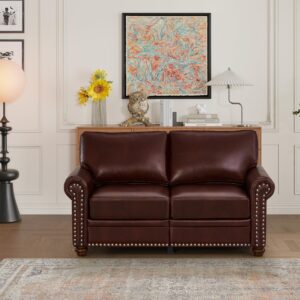 lunanniu 59" faux leather pu loveseat underseat storage classic love seat couch elegance 2 seat with rolled armrests nailhead trim wood legs traditional living room accent sofa 2 seat-burgundy