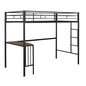 RORIGAT Twin Metal Loft Bed with Desk, Ladder and Guardrails, Loft Bed for Kids Teens Adults,Black