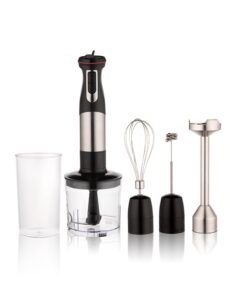 brigii 800w hand blender, immersion hand blender with 5 mixing speed, handheld blender set including blending shaft, food chopper, egg whisk, milk frother, and mixing cup-black