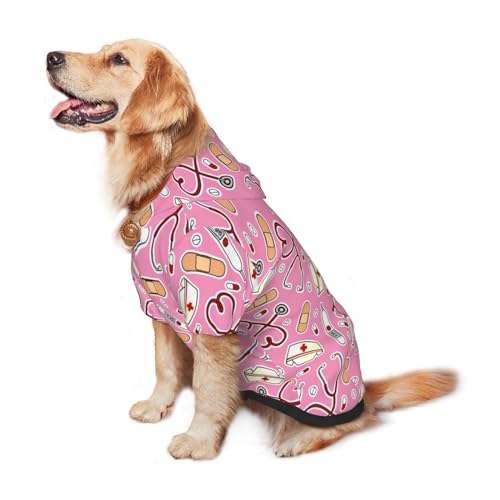 Medical Thermometer Nurse Hat Dog Hoodies for Medium Large Dogs Costume Pet Coat Pullover