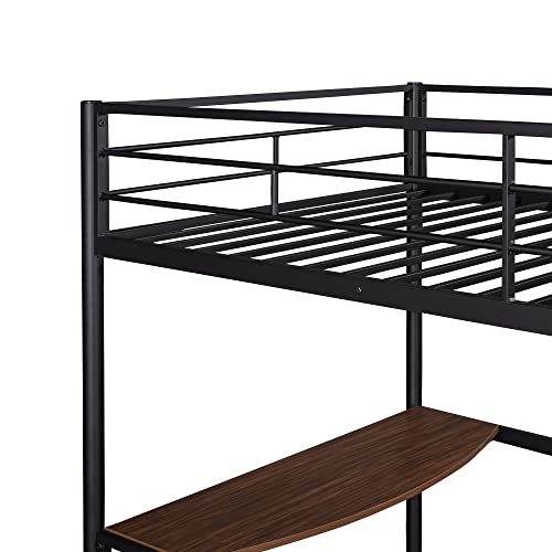 RORIGAT Twin Metal Loft Bed with Desk, Ladder and Guardrails, Loft Bed for Kids Teens Adults,Black