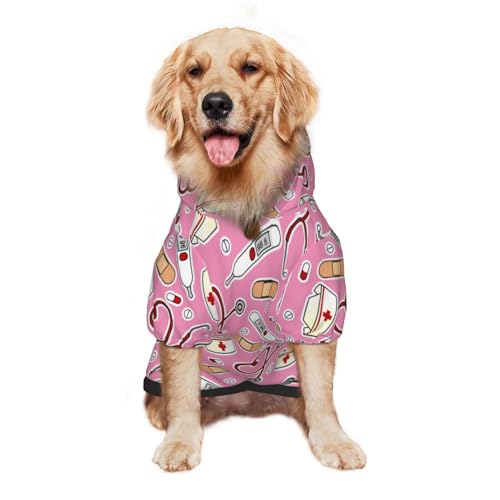 Medical Thermometer Nurse Hat Dog Hoodies for Medium Large Dogs Costume Pet Coat Pullover