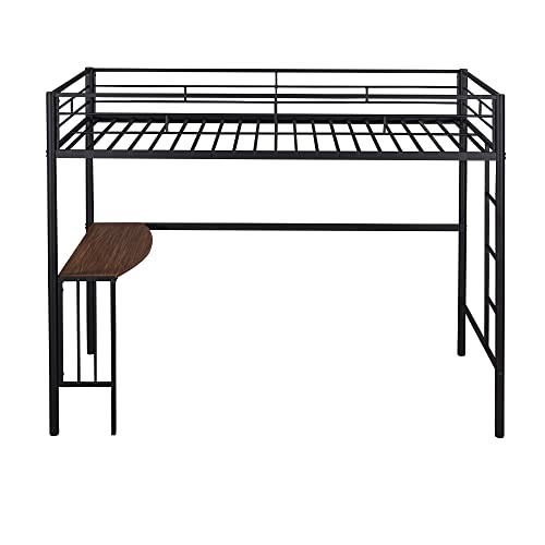 RORIGAT Twin Metal Loft Bed with Desk, Ladder and Guardrails, Loft Bed for Kids Teens Adults,Black