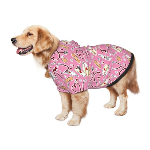 Medical Thermometer Nurse Hat Dog Hoodies for Medium Large Dogs Costume Pet Coat Pullover