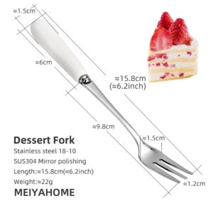 MEIYAHOME Fine Dessert Forks 18-10 Stainless Steel Fruit Fork(Creative White Ceramic Handle) Tasting Forks, 3-Tine Forks, sus304 6inch (4 Pcs)