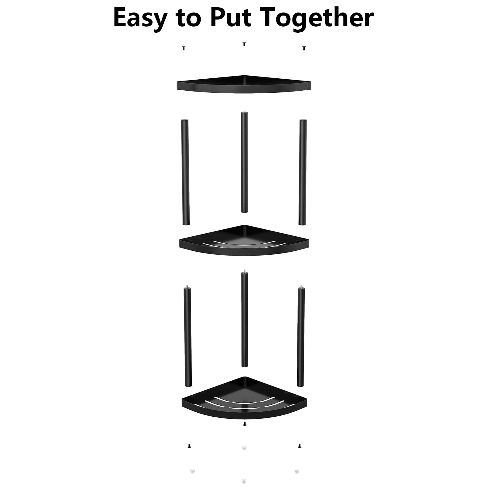 Taaji Standing Shower Caddy Corner, Metal Shower Shelf Caddy Stand Organizer Shampoo, 3 Tier Shower Stands for Inside Shower, Bathroom, Bathtub Corner, Black