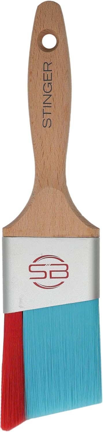 Stinger Red Tip 2.5 inch - Interior Angle Paint Beaver Tail Brush with Fill-A-Bend Technology - for Painting Walls, Cutting in, and Edges - Angle Sash Brush Note Logo May Come Off