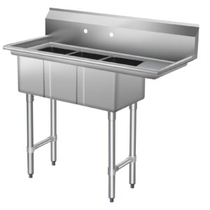 hardura stainless steel kitchen sink with 3 compartments, commercial sink right drainboard freestanding nsf certified utility basin 10" l x 14" w x 10" d bowl for kitchen & restaurant, laundry room