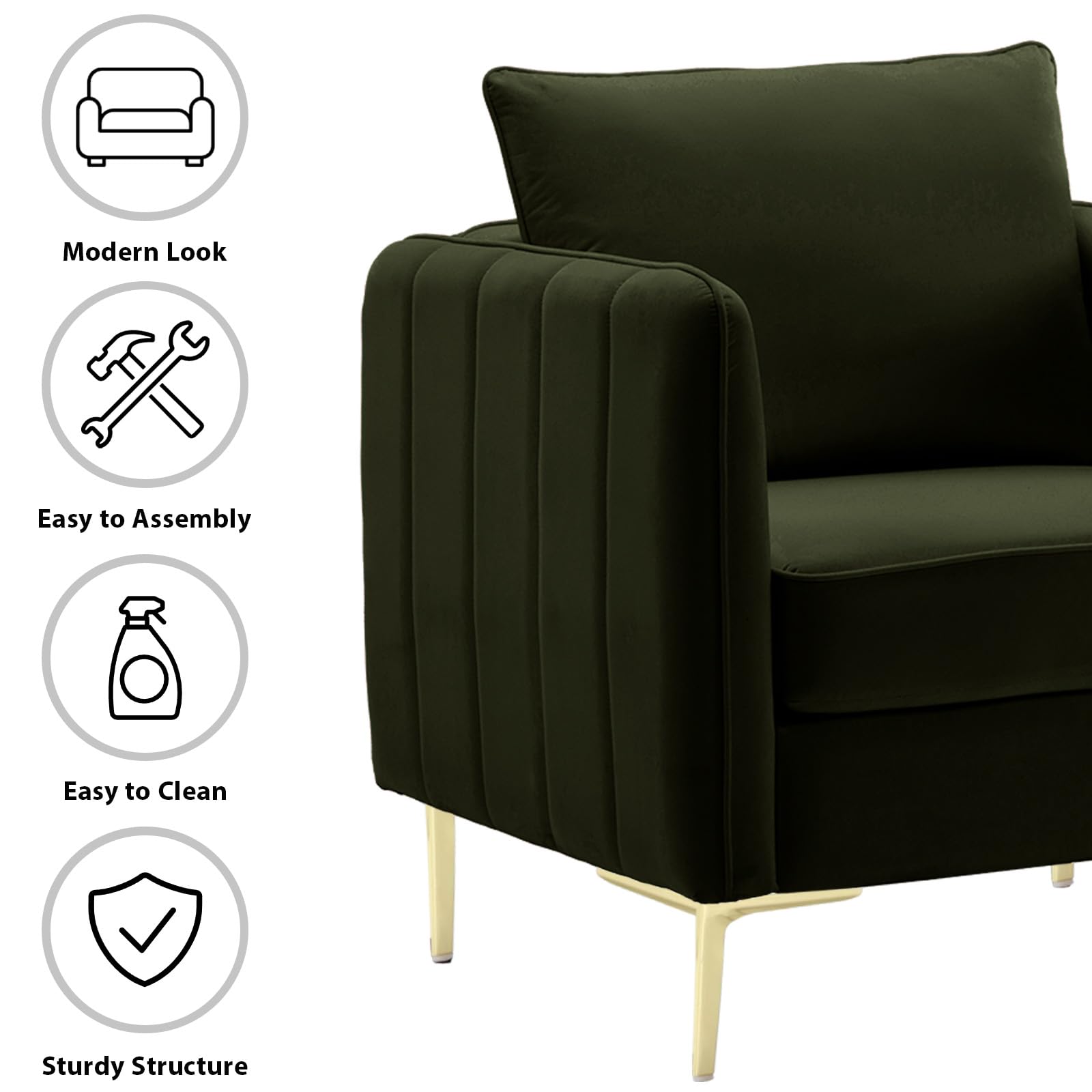 RXRRXY Modern 85” Velvet Loveseat Sofa Couch, Mid-Century Love Seat Sofa for Living Room, Oversized 2 Seater Couches Sofa with Square Arm and 5 Sturdy Metal Legs for Living Room, Bedroom (Olive Green)