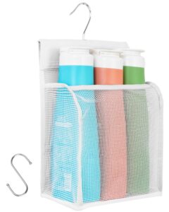 alyer hanging mesh shower caddy organizer bathroom storage bag with hooks for college dorm, gym, swimming,rv and travel,white