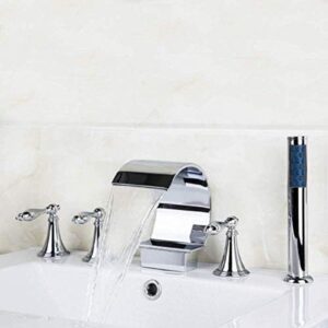 kitchen taps faucet solid brass waterfall taps mixer tap deck mount 3 handles taps bathtub mixer chrome bathtub bathroom faucet 5-piece set