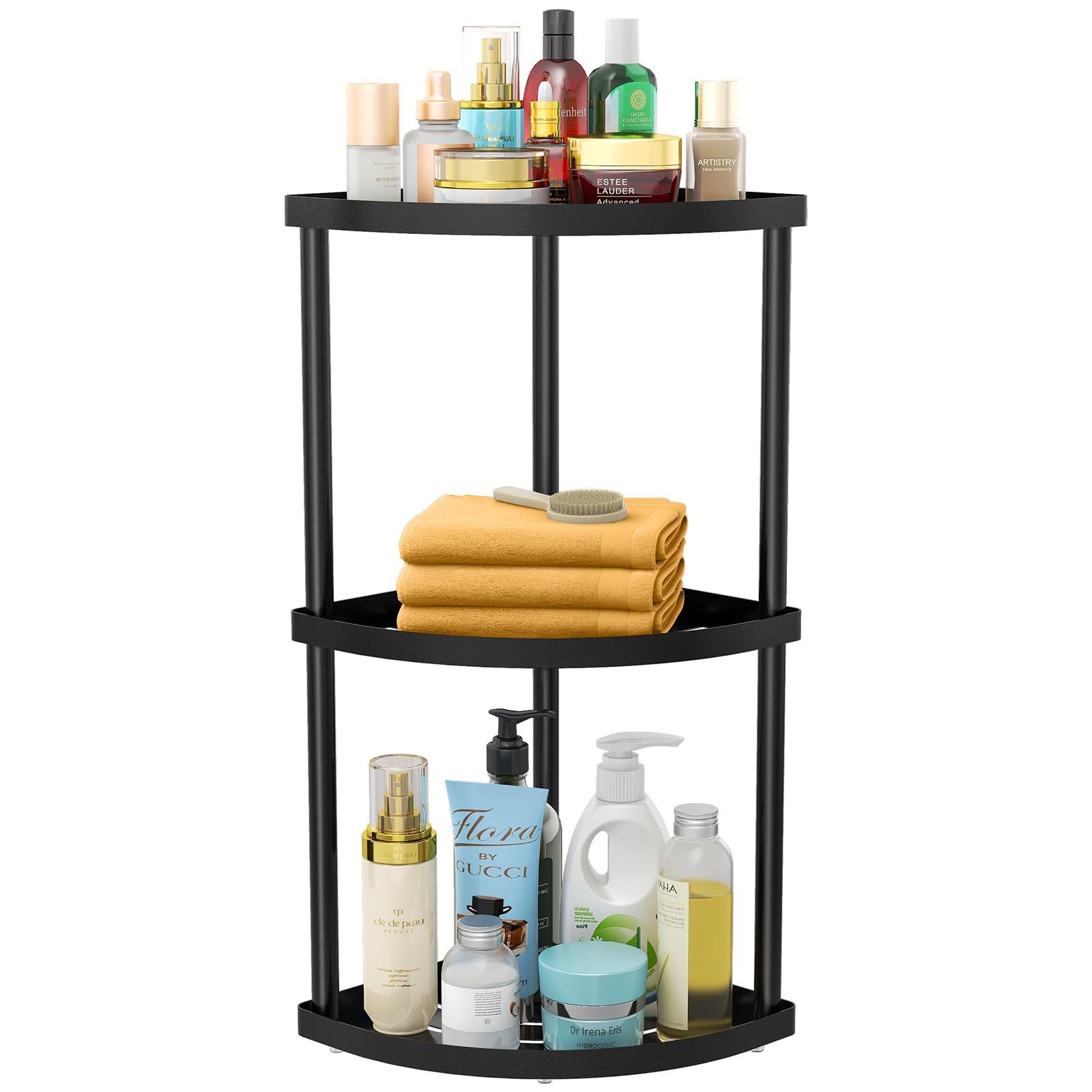 Taaji Standing Shower Caddy Corner, Metal Shower Shelf Caddy Stand Organizer Shampoo, 3 Tier Shower Stands for Inside Shower, Bathroom, Bathtub Corner, Black