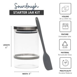 Alvina Collection Sourdough Starter Jar Kit (34 oz) - Large Sourdough Glass Jar w/SS Steel Lid, Spatula & Tracker Band - Dishwasher Safe, Wide Mouth Sourdough - Ideal Sourdough Starter Kit Beginners