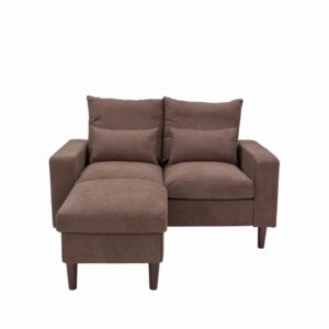 Panana 54.5" Wide Sofa Loveseat with Ottoman, Compact 2 Seater Couch for Small Speace Living Room (Brown Linen, Track arm with Storage Side Pockets)