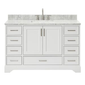 ariel stafford 55 inch single rectangle sink vanity with carrara white marble countertop w/0.75" edge in white