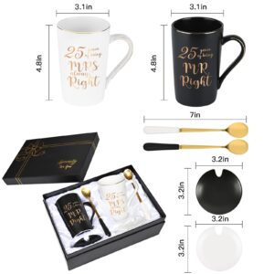 YHRJWN 25th Anniversary Presents, 25th Wedding Anniversary Presents for Couple Parents, 25th Mr Right Mrs Always Right Coffee Mugs, His and Hers Gifts, 14 Oz with Lids, Spoons and Gift Box