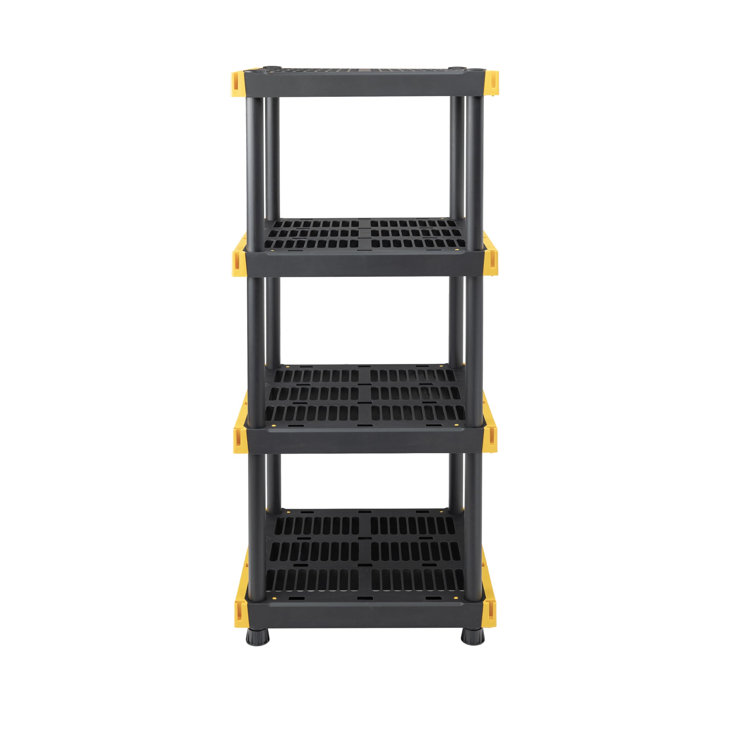 BLACK & YELLOW® 4-Tier Heavy Duty Plastic Storage Shelving Unit, 100lbs/shelf (55”H x 24”W x 20”D), for Indoor/Outdoor Organization, Modular Rack, Extremely Durable®, Made in The USA