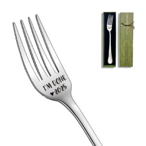 i'm done 2025 funny stainless steel fork, retirement fork gifts for women men friends coworker leader, colleague boss, birthday valentine christmas graduation ceremony gift