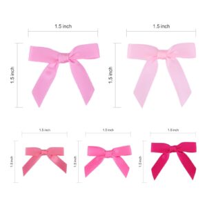 Meseey 100 Pcs 1.5 Inches Premade Craft Bows Self Adhesive Pink Hot Pink Valentines Satin Ribbon Bows for Treat Bags Gift Wrapping Basket Wedding Baby Shower Brithday Party(Pink Set)