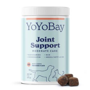 yoyobay joint supplement for dogs, hip and joint supplement dogs, dog joint supplement, glucosamine for dogs, msm, omega-3, 6, 60 soft chews